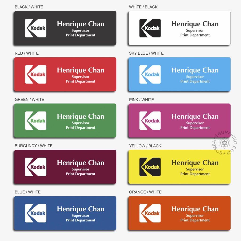 Engraved name tags badges beautiful colors | Bombay Engraving
